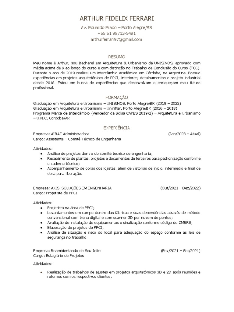 CV - Arthur Ferrari | PDF