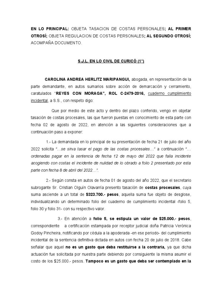 Objeta Regulacion-Tasacion Costas | PDF | Apelación | Ley Pública