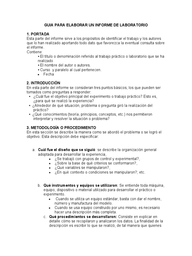 Guia para Elaborar Un Informe de Laboratorio | PDF | Experimentar ...