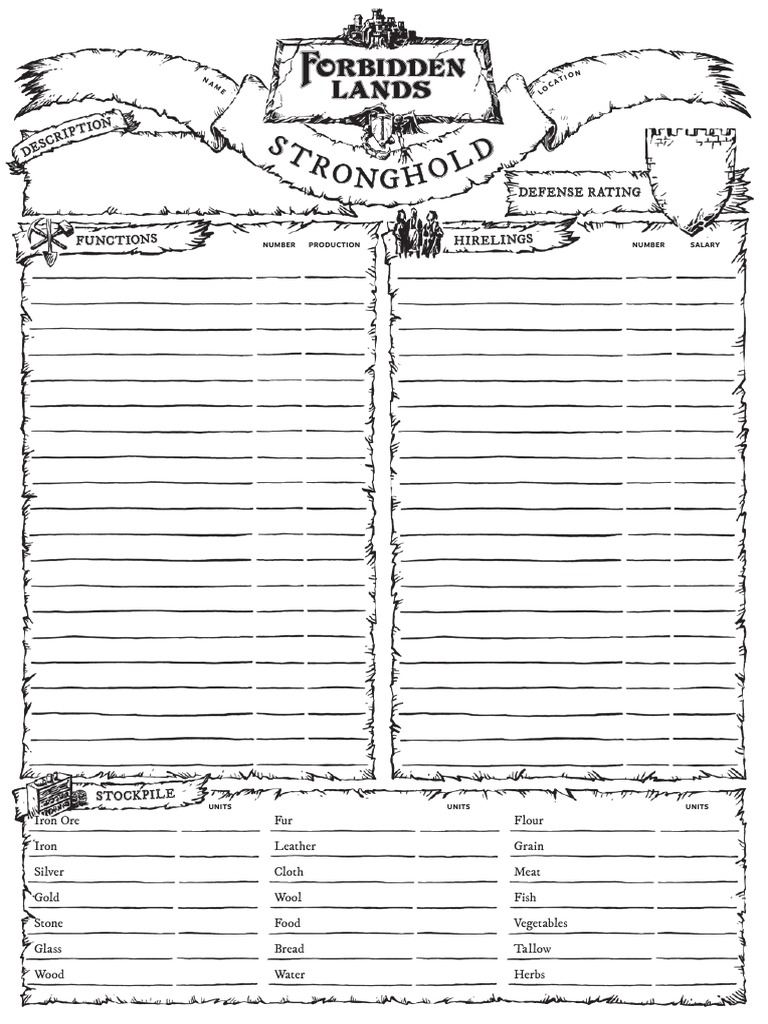 1a.Forbidden Lands Stronghold Sheet N&B | PDF
