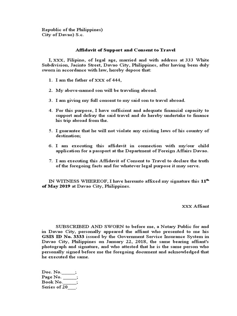 Affidavit of Consent To Travel | PDF