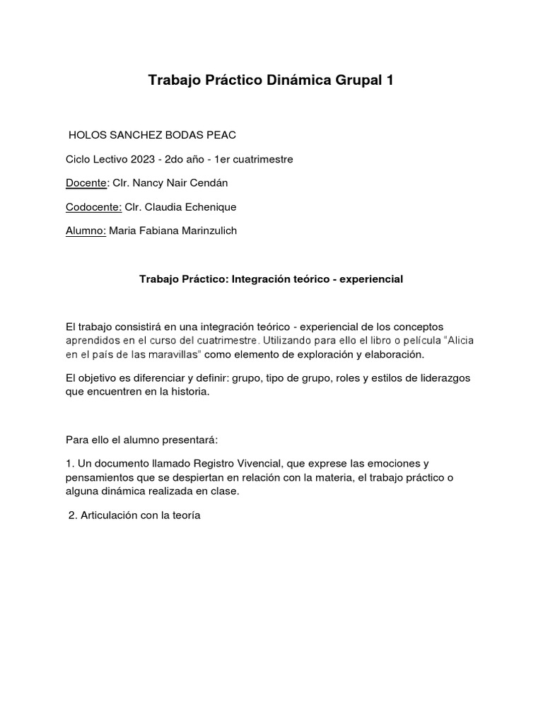 TP Dinamica Grupo 1 PEAC | PDF | Liderazgo | Las aventuras de Alicia en el País de las Maravillas