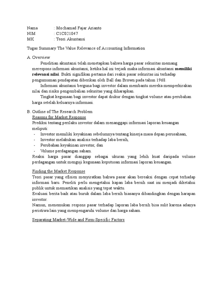 Relevansi Nilai Informasi Akuntansi | PDF