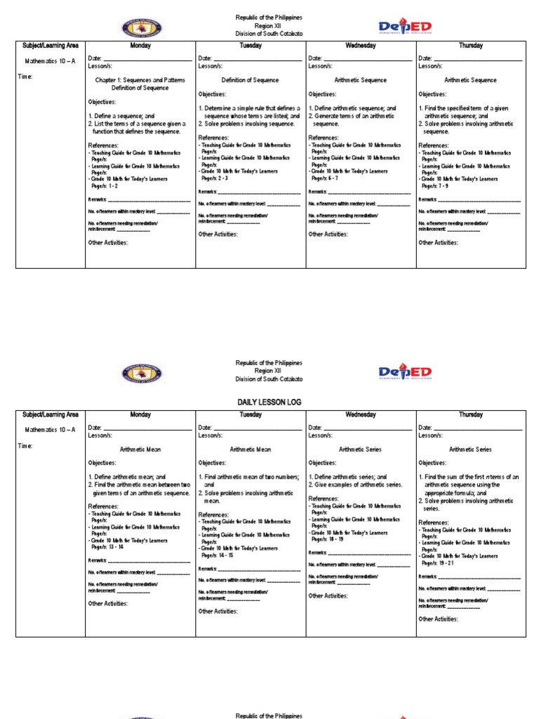 Grade 10 Daily Lesson Log | Download Free PDF | Mathematics | Mean