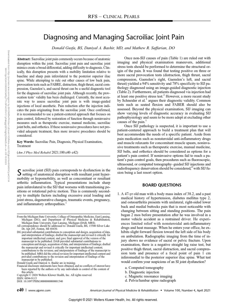 Diagnosing and Managing Sacroiliac Joint Pain.15 | PDF | Anatomical Terms Of Motion | Back Pain