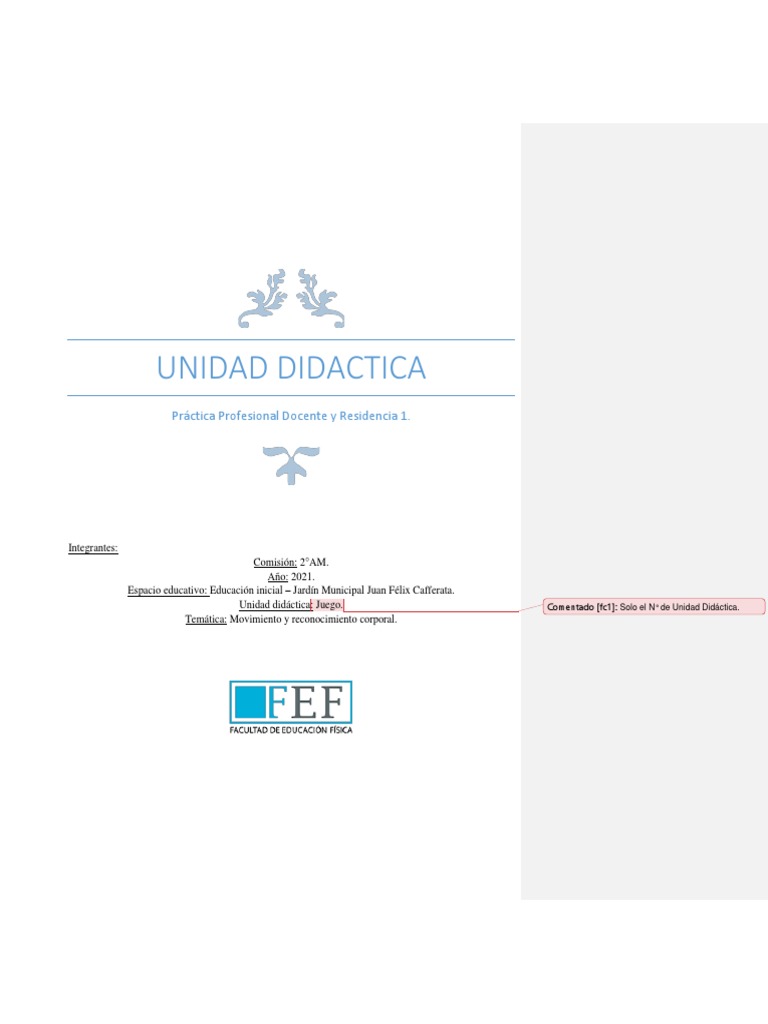 Ejemplo de Unidad Didactica 1 | PDF | Educación Física | Educación de la primera infancia