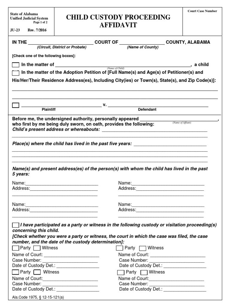 3 - Child Custody Proceeding Affidavit | PDF | Affidavit | Child Custody