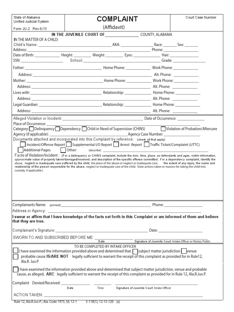 1 - Complaint | PDF | Complaint | Juvenile Delinquency