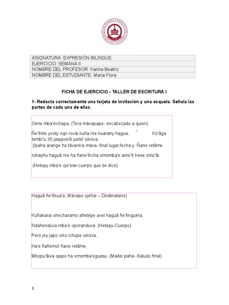 SEMANA II_FICHA_EXPRESIÓN BILINGUE_-1813941019 (1)4 | PDF