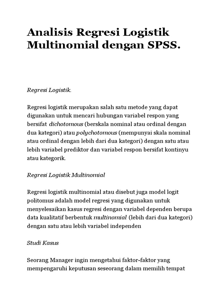 Analisis Regresi Logistik Multinomial Dengan SPSS | PDF | Metode & Bahan Ajar