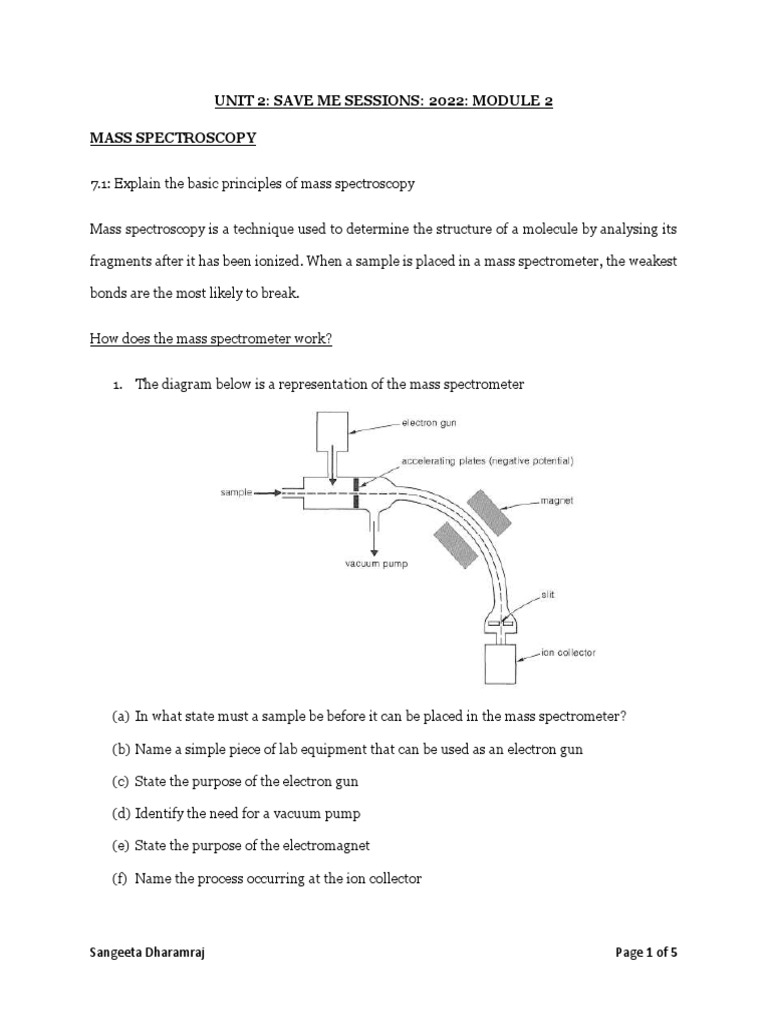 Mass Spectroscopy Study Guide | PDF | Mass Spectrometry | Spectroscopy
