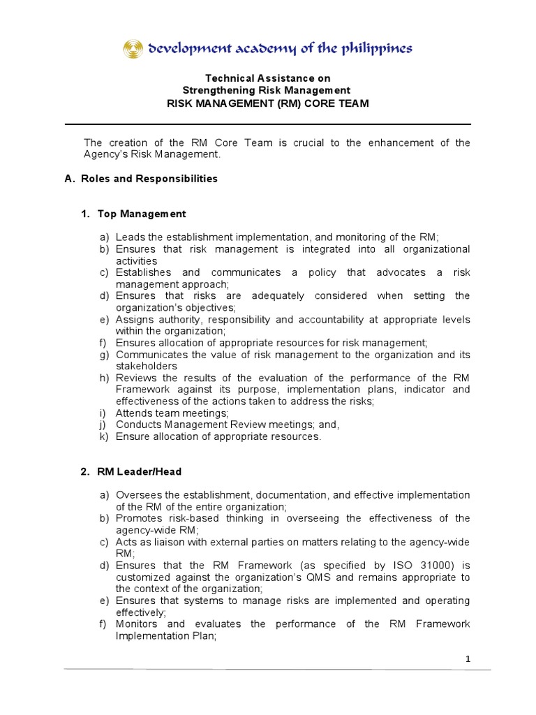 Guide for RM Core Team Selection | PDF | Risk Management | Risk