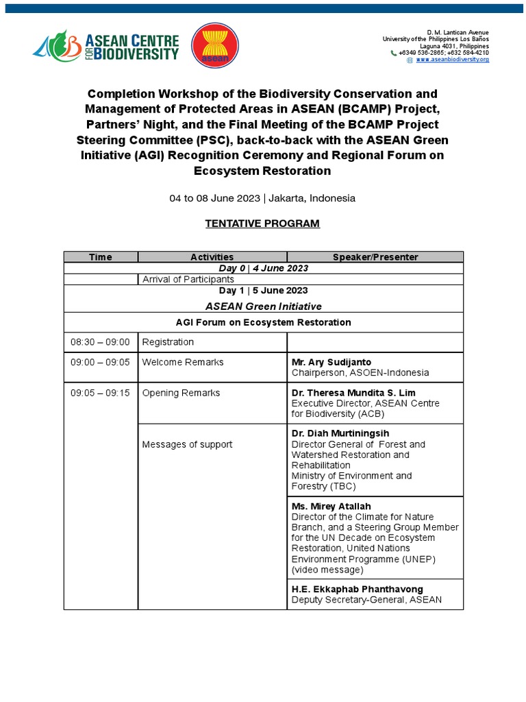 (Rev-31May) BCAMP Closing Tentative Program | PDF | Biodiversity ...