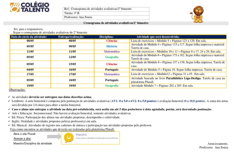 Cronograma de Atividades Avaliativas e Trabalhos | PDF