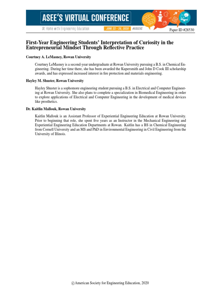 First Year Engineering Students Interpretation of Curiosity in The Entrepreneurial Mindset ...