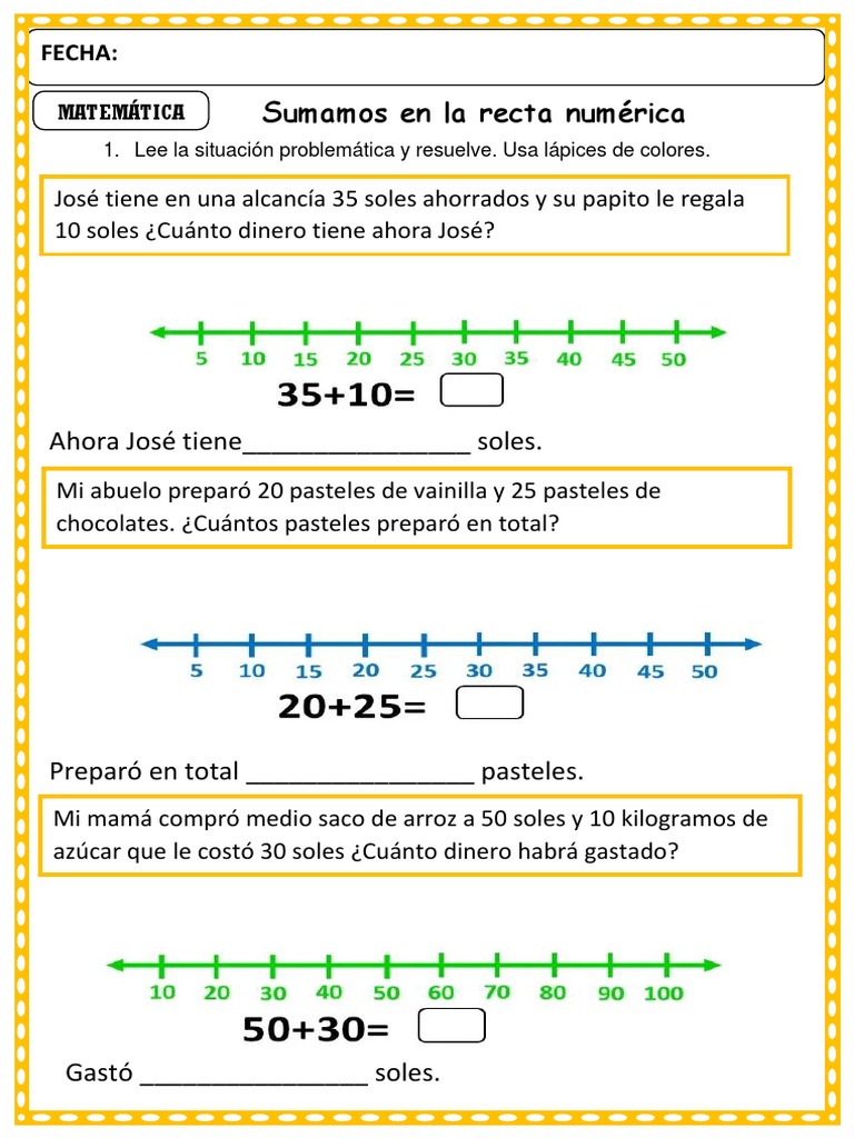 Sumas en la Recta Numérica para Niños | PDF