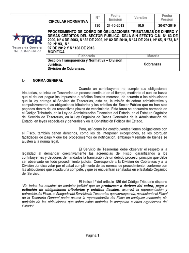 Procedimiento de Cobro Obligaciones TGR | PDF | Pagos | Judicaturas