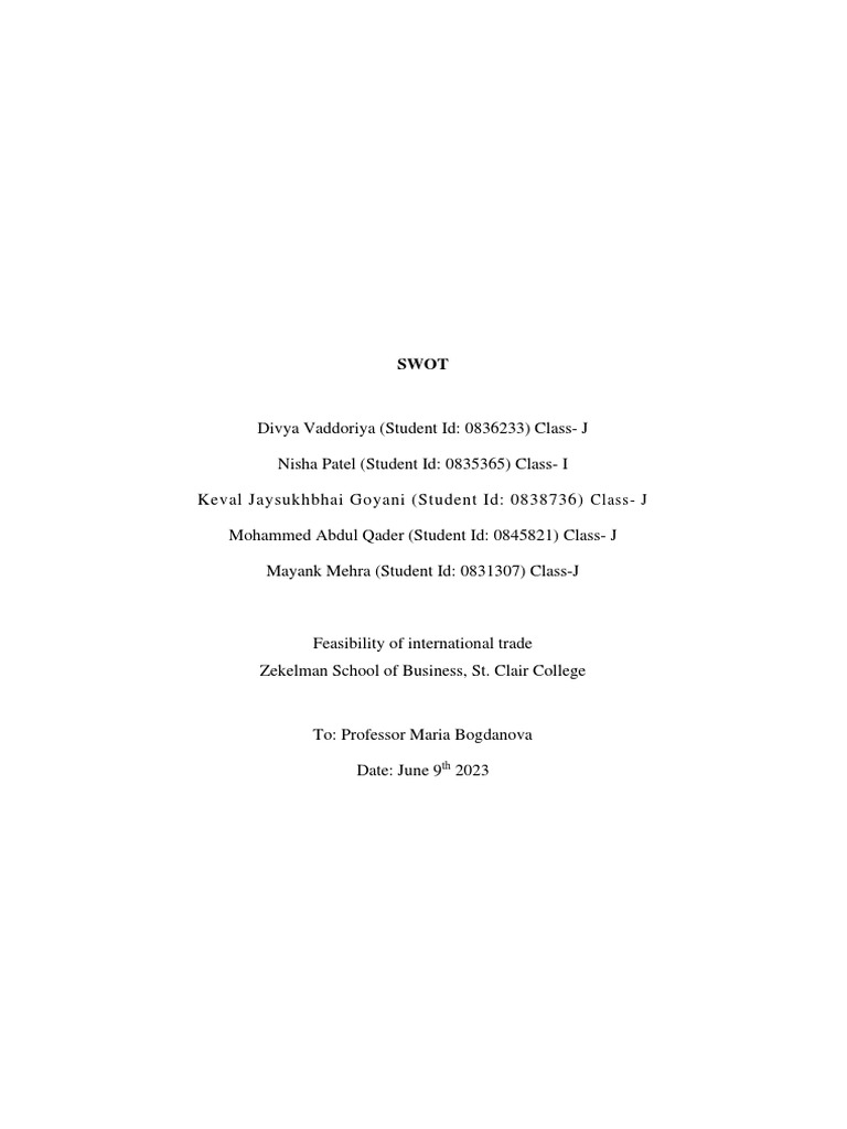 IBM-130-005 FIT SWOT ANALYSIS -MAPLE SYRUP EXPORT (1) | PDF | Cost Of ...