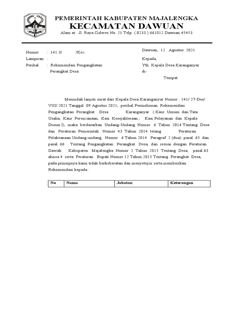 Permintaan Sub Kep. Kec. | PDF