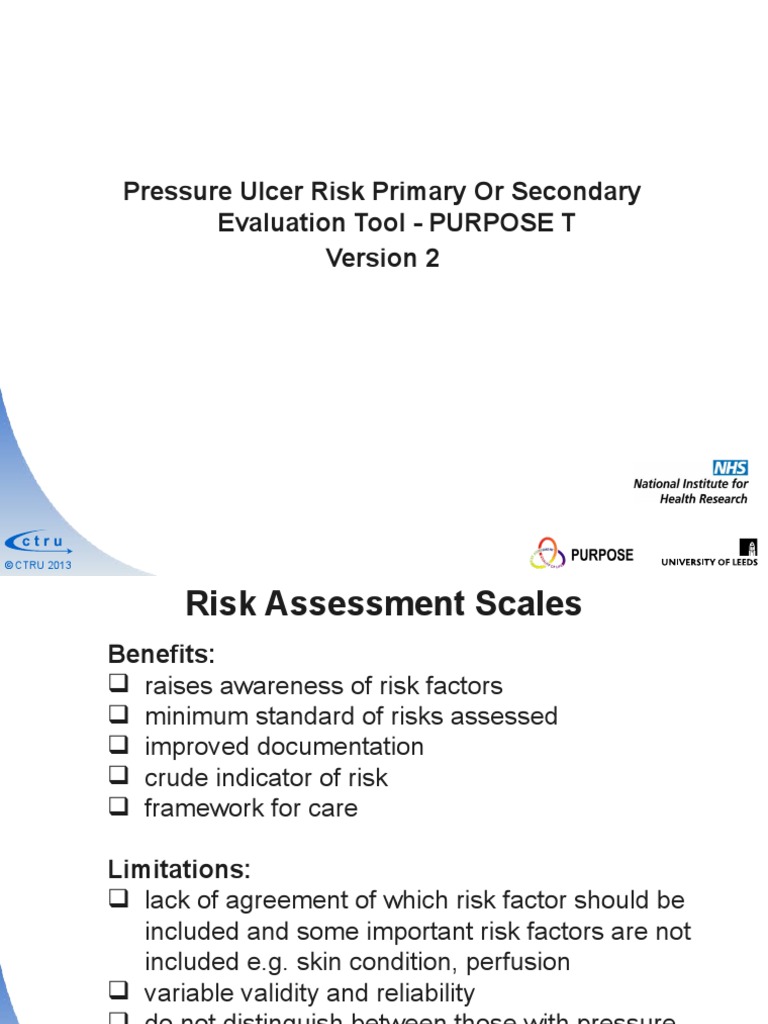 PURPOSE T Pressure Ulcer Risk Assessment | PDF | Risk | Diabetes