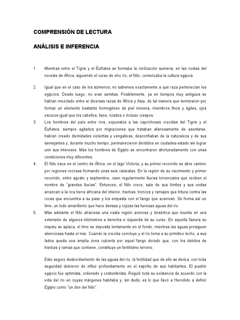 Comprensión De Lectura Análisis E Inferencia Pdf Antiguo Egipto