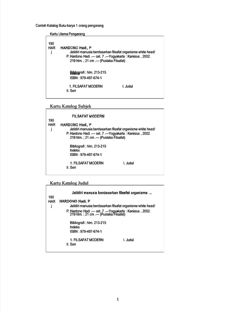 Contoh Katalog Buku Perpustakaan Sekolah | PDF