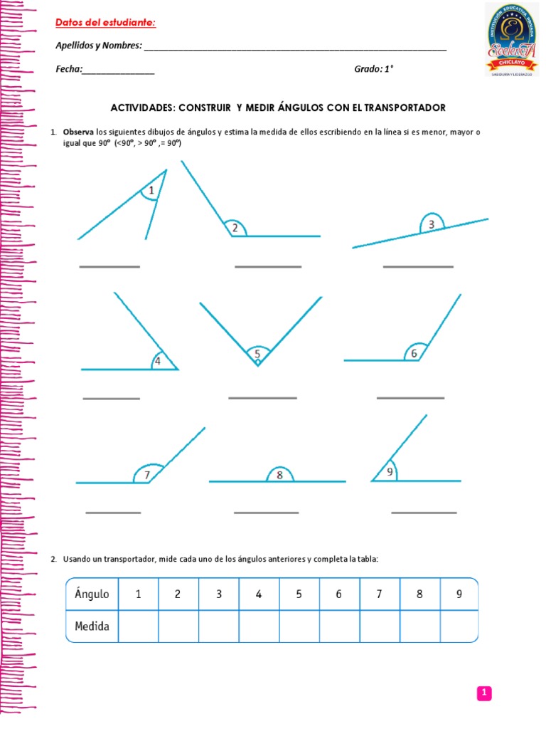 Actividad Ángulos 1° | PDF | Métodos y materiales de enseñanza ...