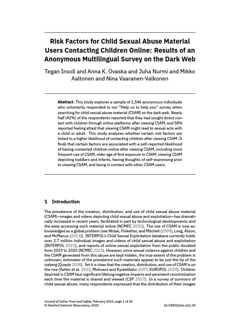 Risk Factors For Child Sexual Abuse Material Users Contacting Children ... Risk Factors For Child Sexual Abuse Material Users Contacting Children ...
