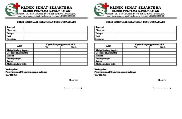 Form Kepatuhan Penggunaan Apd | PDF