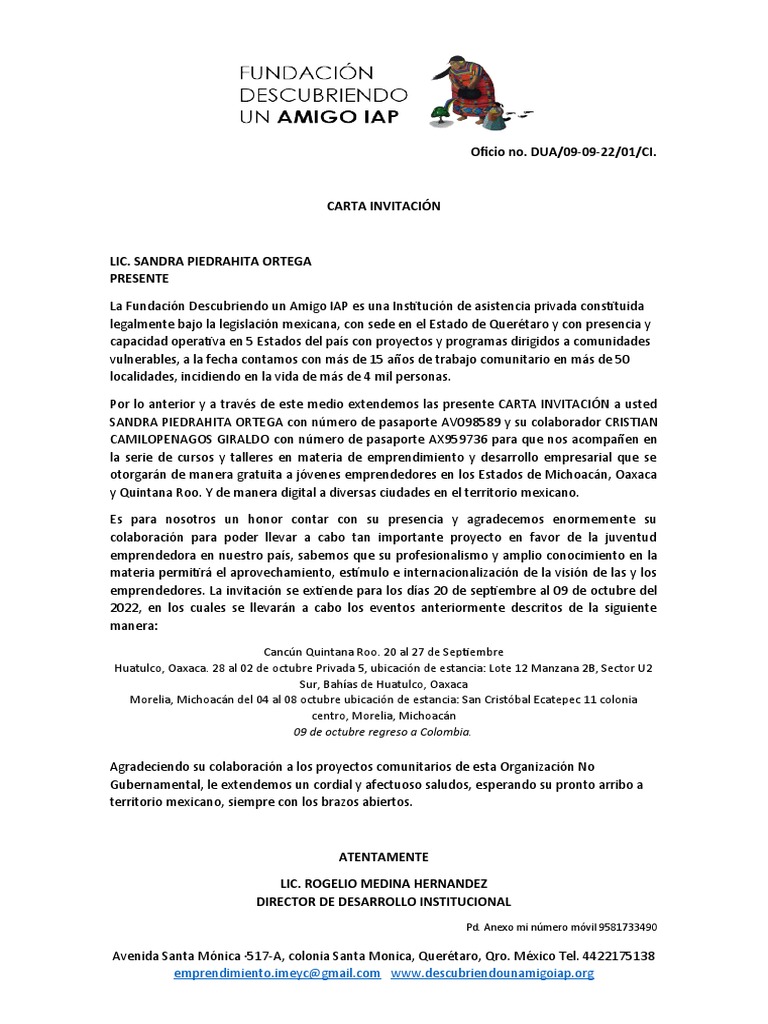 Carta Invitacion Sandra | PDF | México