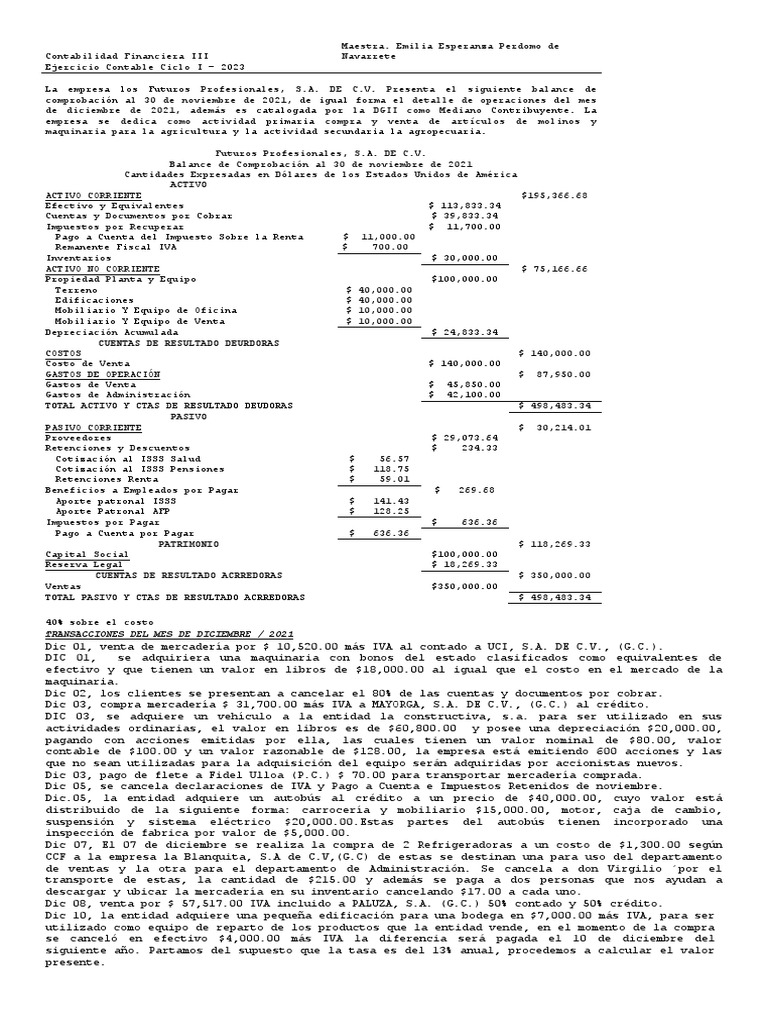 Ejercicio Contabilidad Financiera Iii 2023 | Descargar gratis PDF | Contabilidad | Depreciación