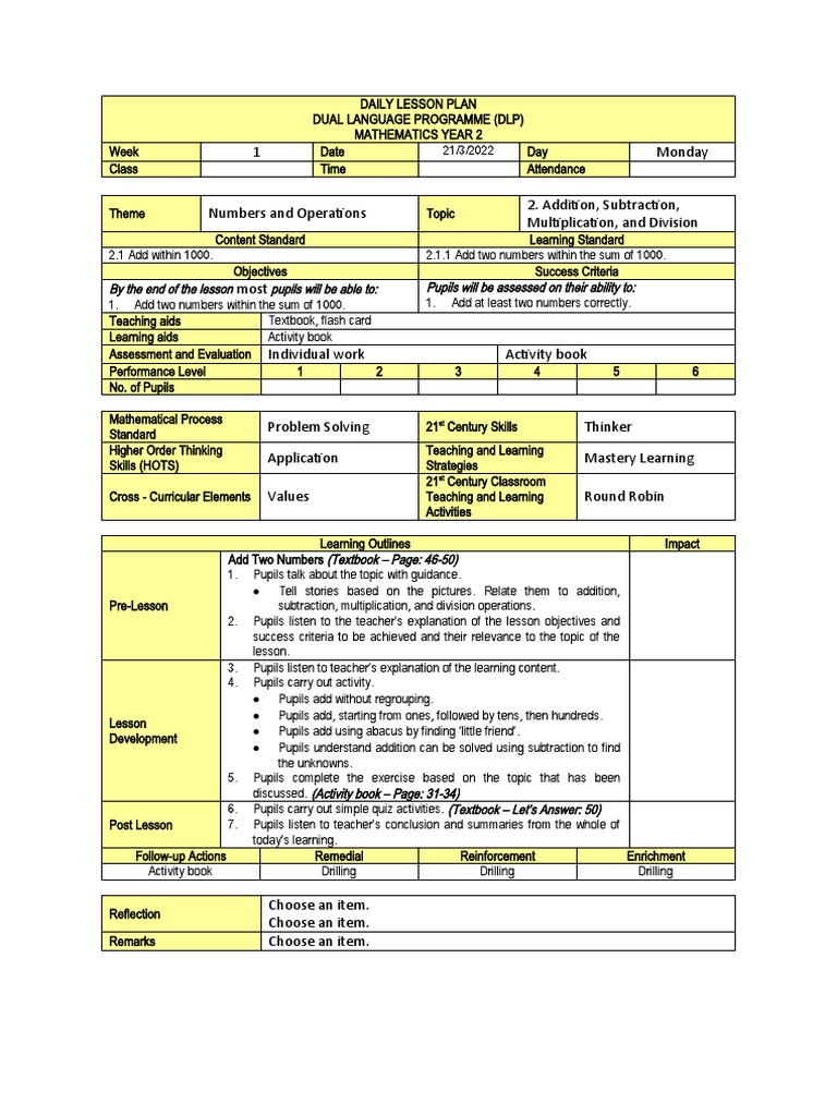 Addition, Substraction, Multiplication, and Division | PDF | Lesson ...