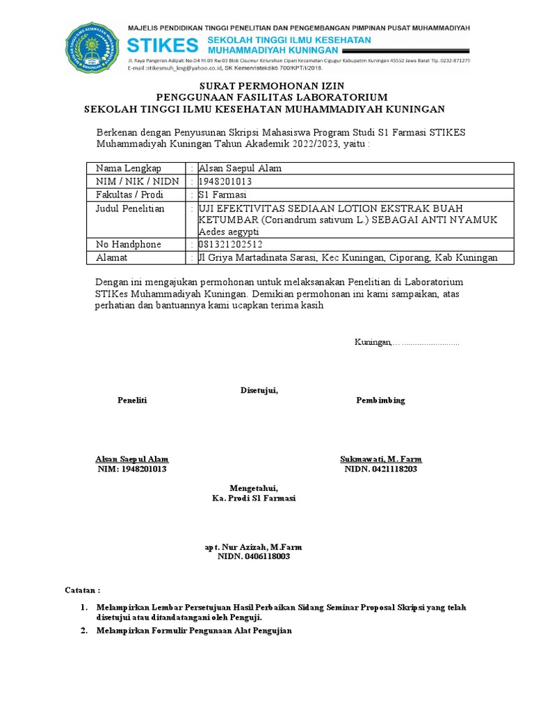 D3 - Form Pengajuan Penggunaan Fasilitas Laboratorium | PDF