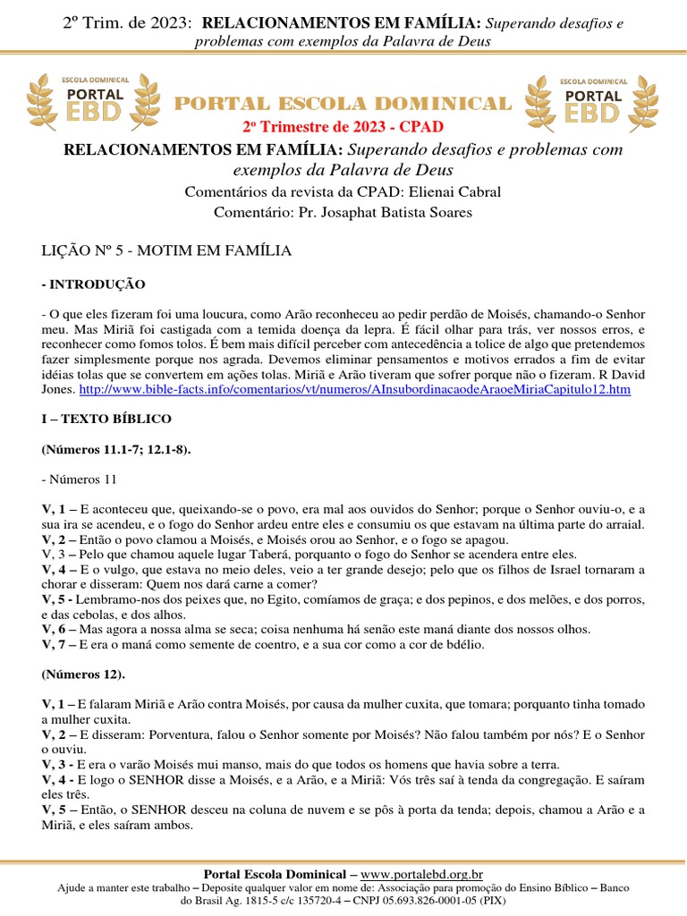 Miriã e o Motim Familiar na Bíblia | PDF | Aarão | Bíblia