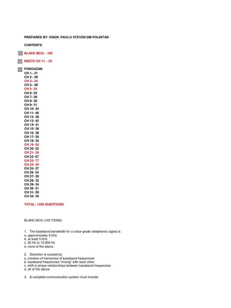 1350 Questions in Est | PDF | Osi Model | Frequency Modulation