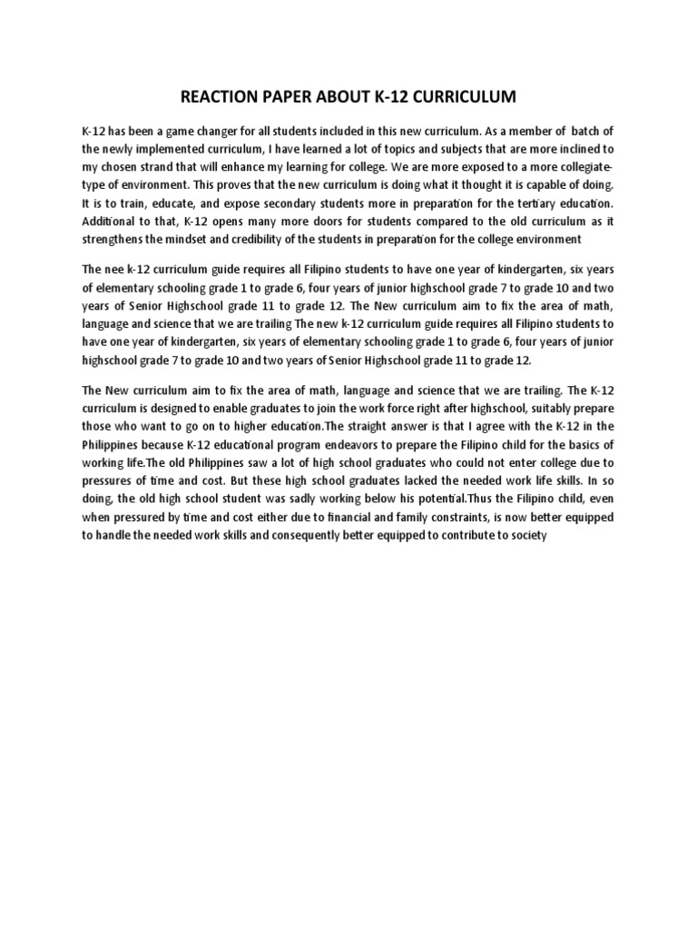 K-12 Reaction Paper | PDF
