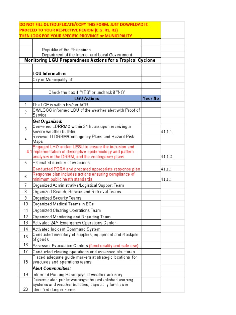 Monitoring LGU Preparedness Actions For A Typhoon | PDF