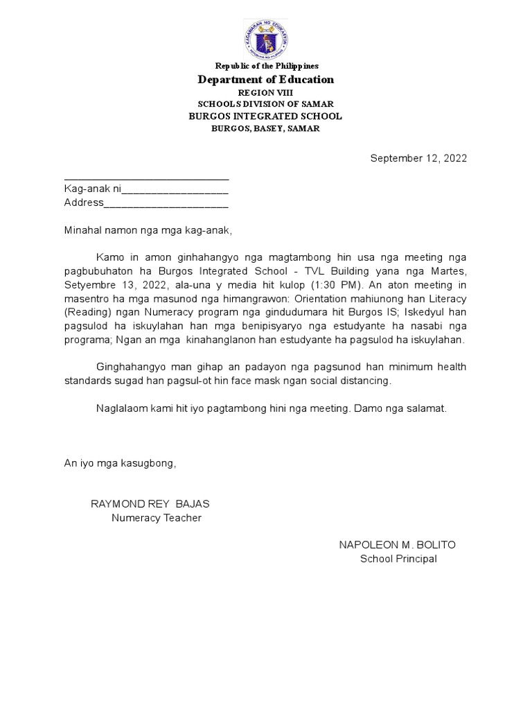 Communication Letter For Reading Program | PDF