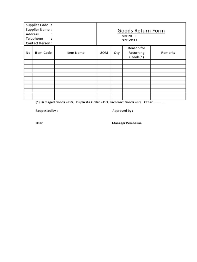 Form Goods Return | PDF