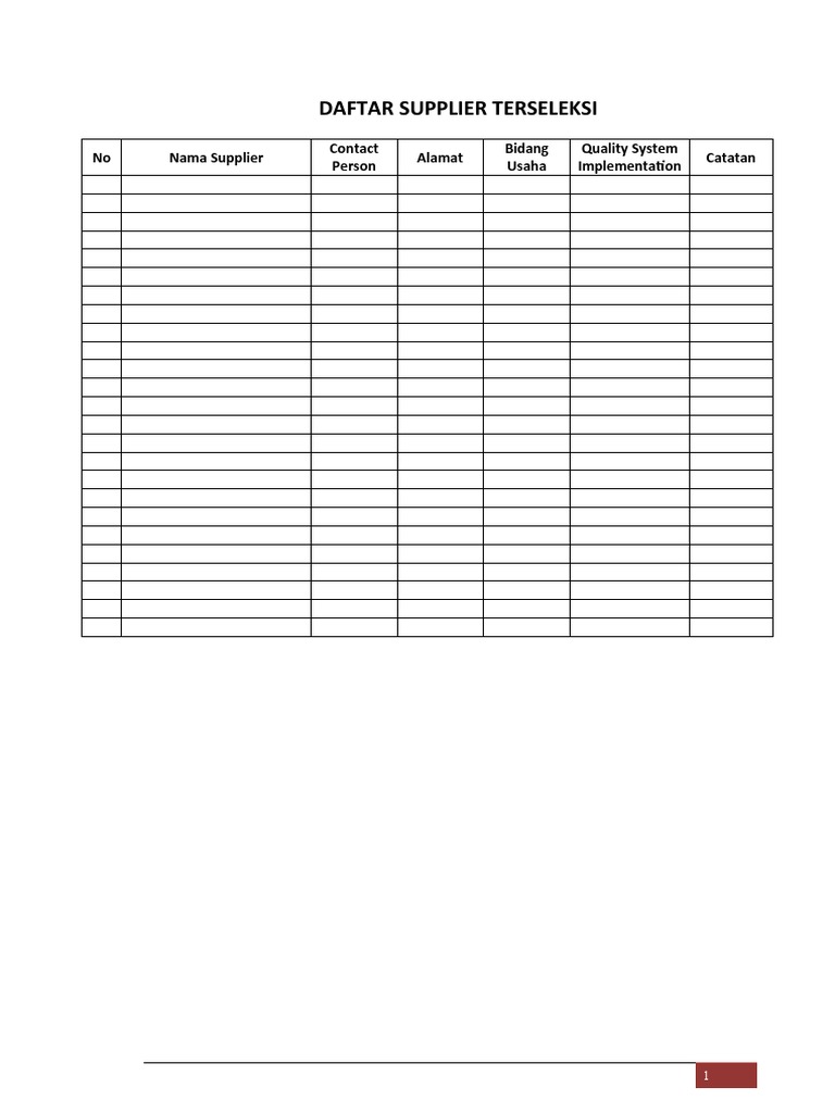 Form Daftar Supplier Terseleksi | PDF