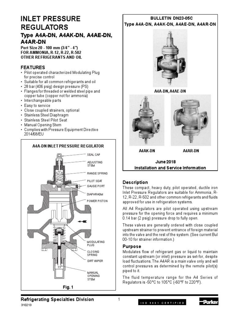 Inlet Pressure Regulators: Type A4A-DN, A4AK-DN, A4AE-DN, A4Ar-Dn | PDF ...
