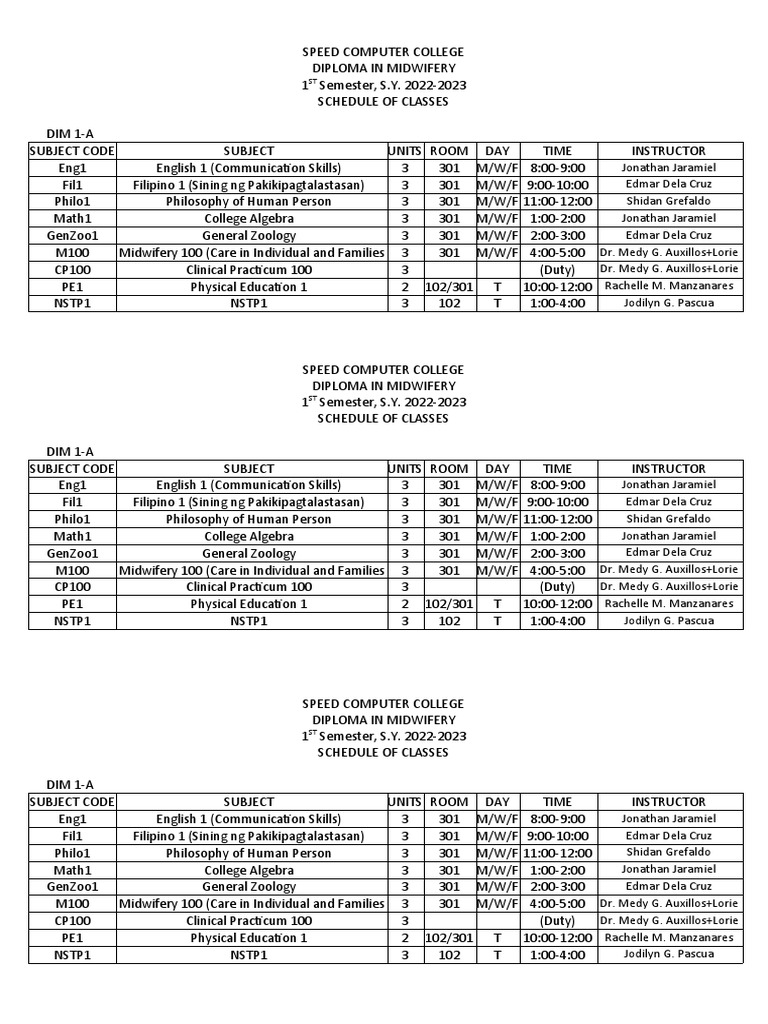 Speed Computer College Sched | PDF