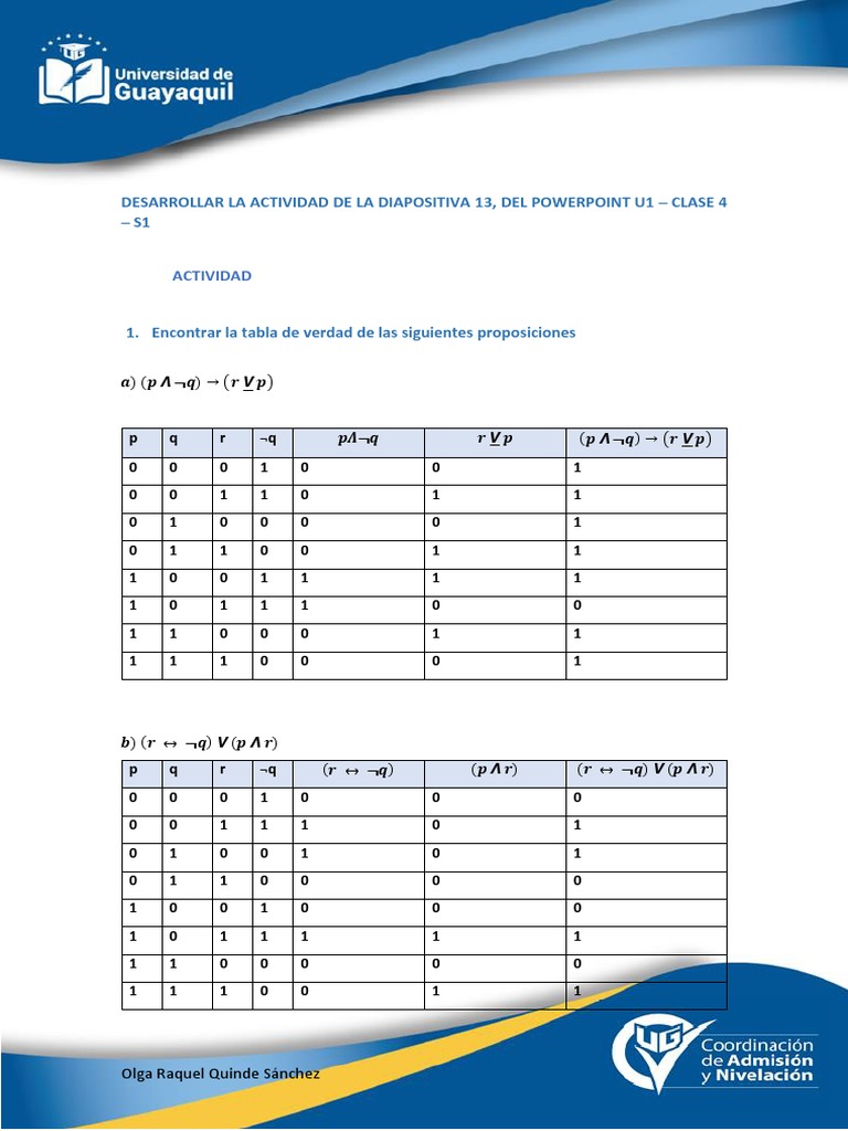 Encontrar La Tabla de Verdad de Las Siguientes Proposiciones | PDF