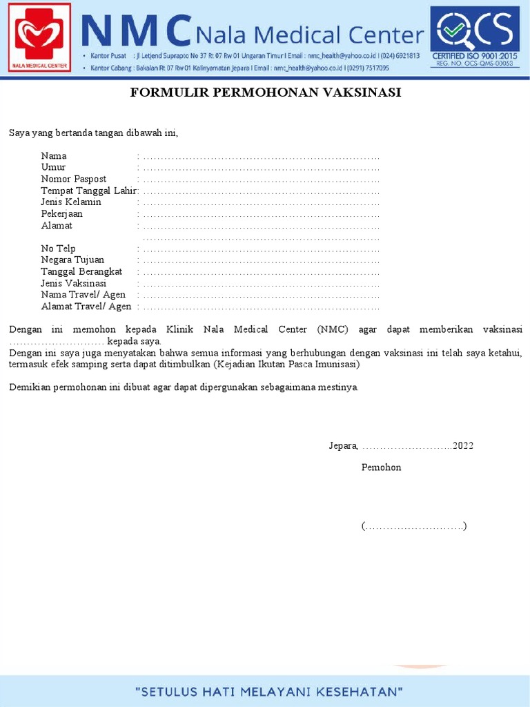 Form Permohonan Vaksinasi | PDF