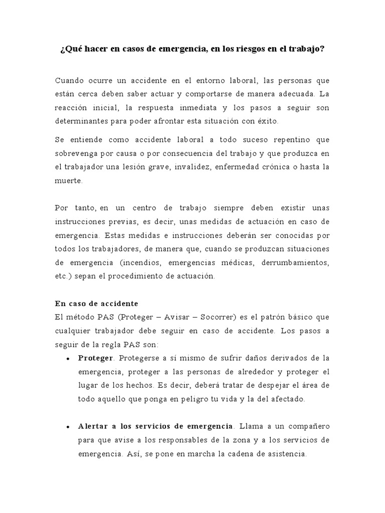 Qué Hacer en Casos de Emergencia | PDF | Emergencia