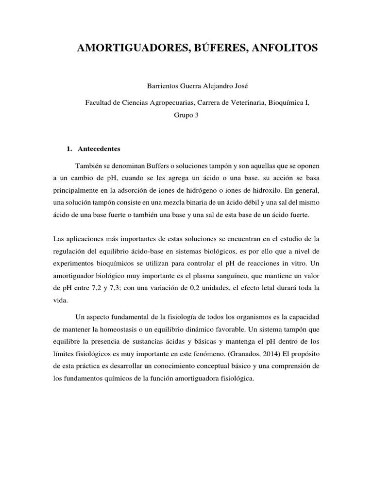 AMORTIGUADORES | PDF | Solución tampón | Ph