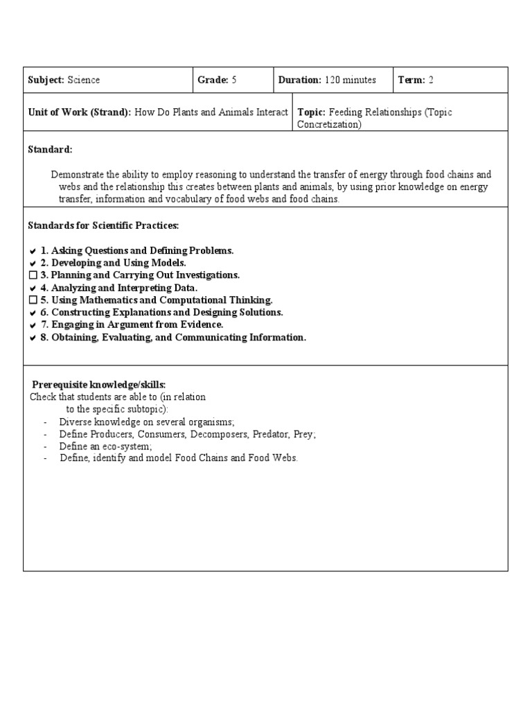 Lesson Plan Feed Relationship Between Plants and Animals ...