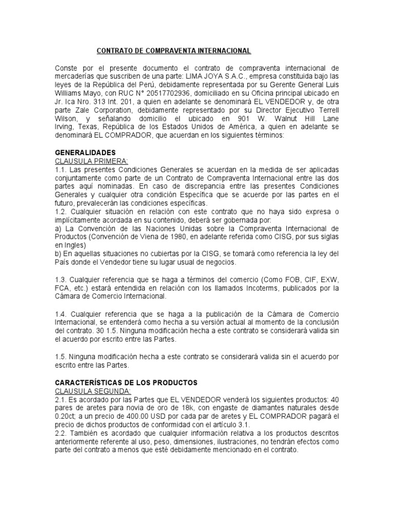 Contrato de Compraventa Internacional | PDF