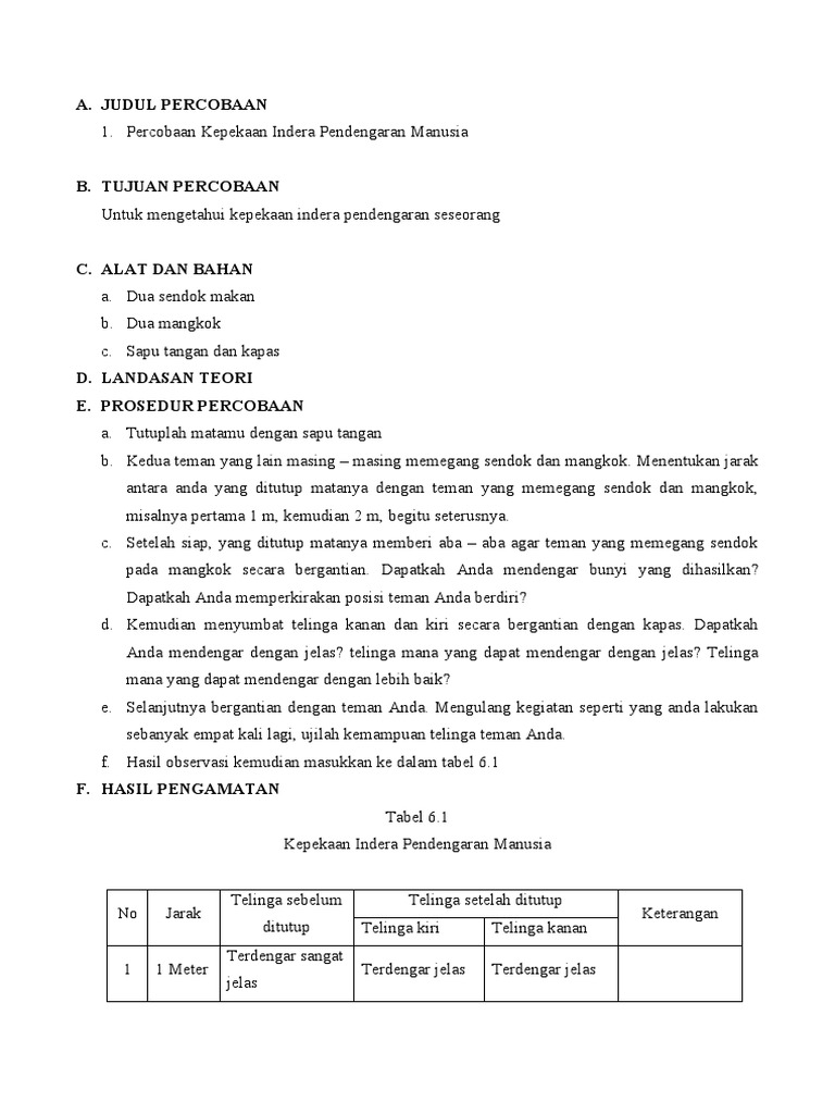 PRAKTIKUM IPA Telinga | PDF
