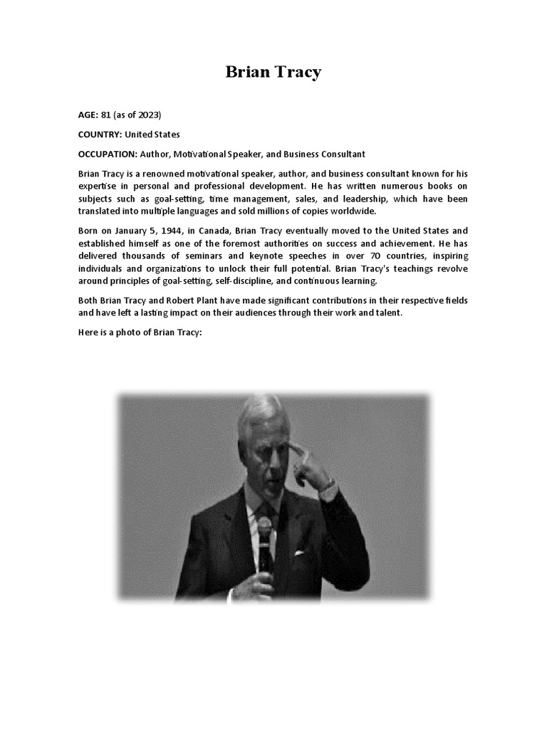 Brian Tracy: Biography and Achievements | PDF